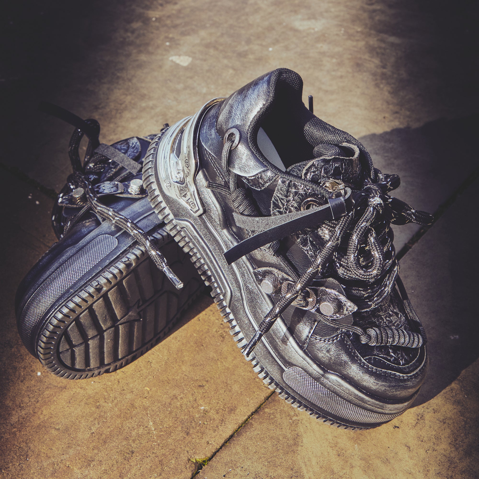 Metamorphosis Distressed Platform Trainers - Charcoal – KOI footwear
